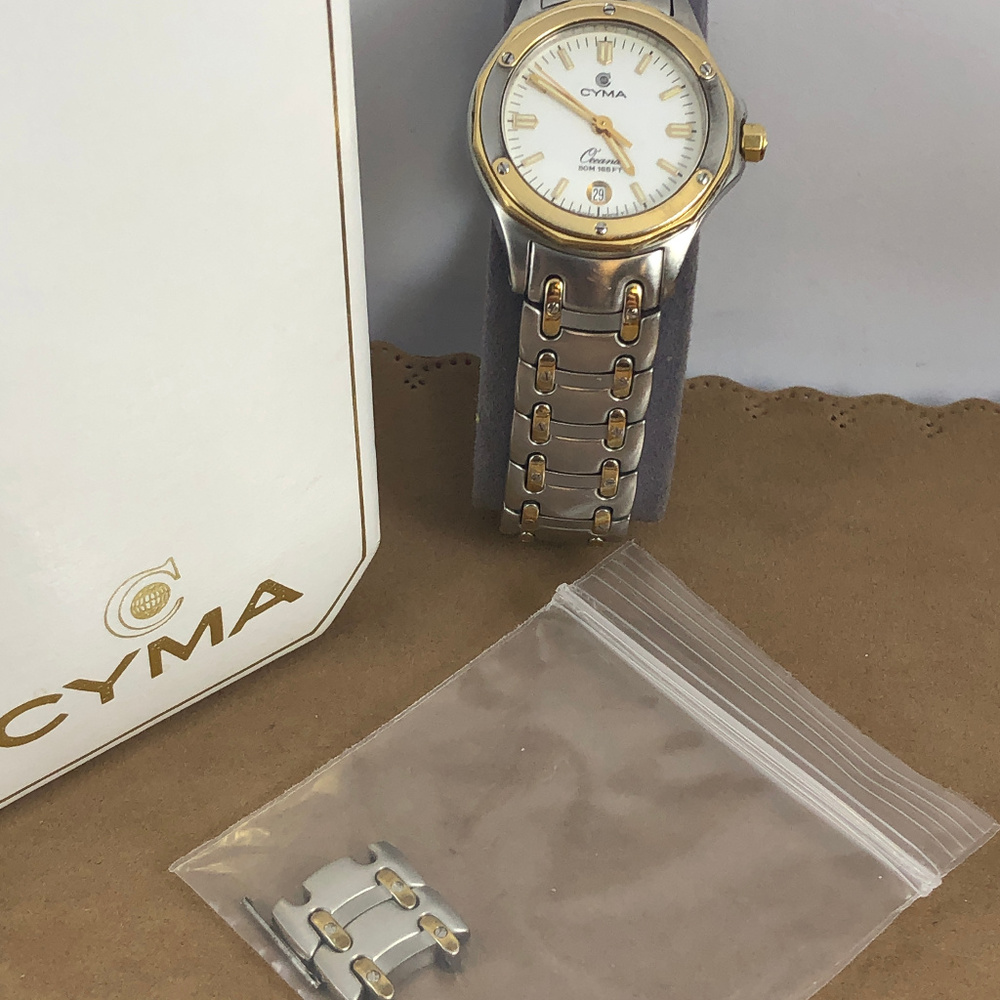 Vintage Cyma Oceana Swiss Made Two Tone Watch - Gem